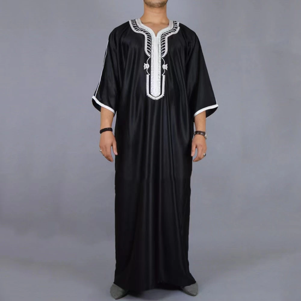 Muslim Men Jubba Thobe Moroccan Style Embroidered Robe Muslim Shirt ...
