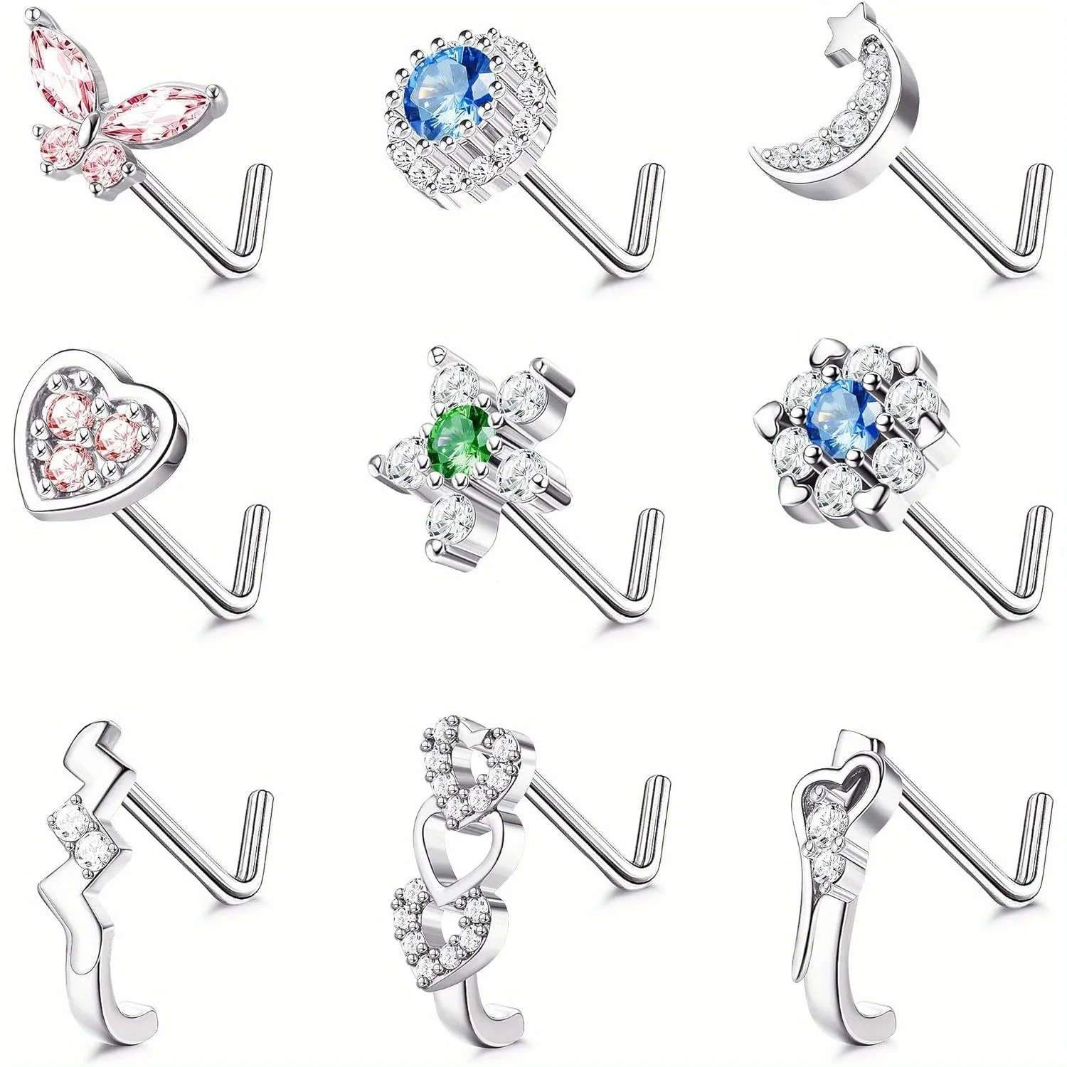 Florideco-Surgical-Steel-Nose-Rings-Studs-Snowflake-Star-L-Shaped-Nose ...