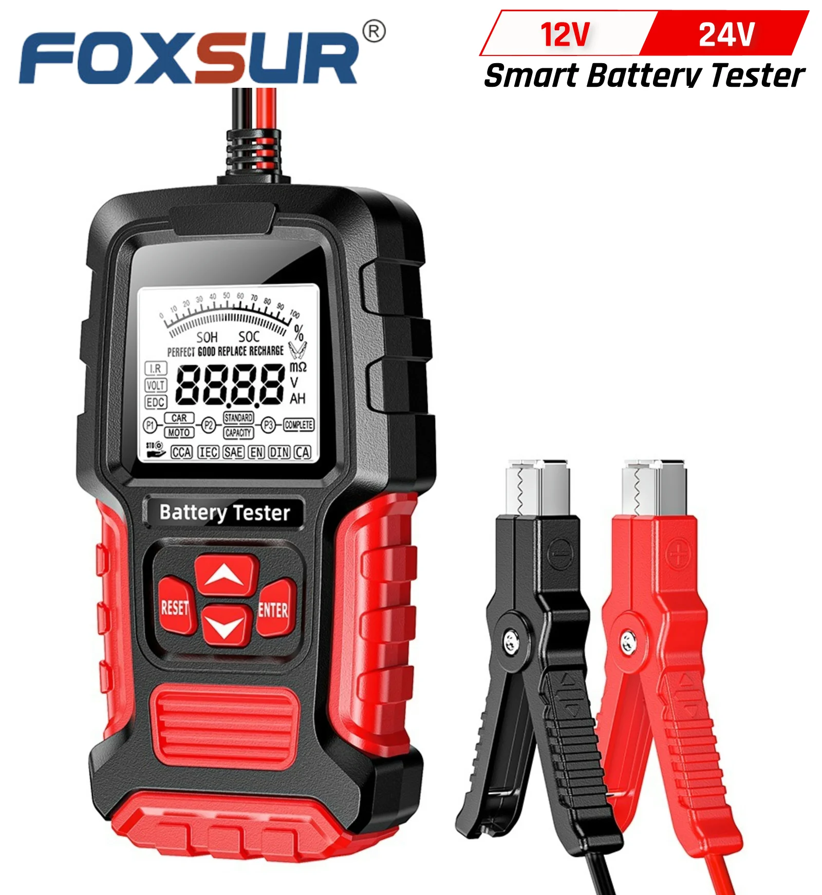 FOXSUR-12V-24V-Smart-Car-Battery-Tester-Motocycle-Battery-Analyzer-SOH ...