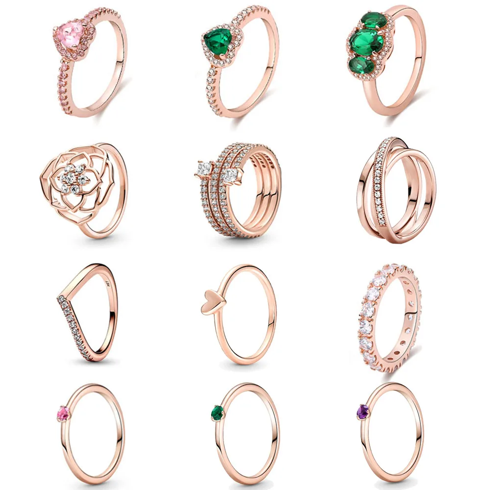Rose-Gold-Colour-Series-Stackable-Rings-Luxury-Sparkling-zircon-heart ...