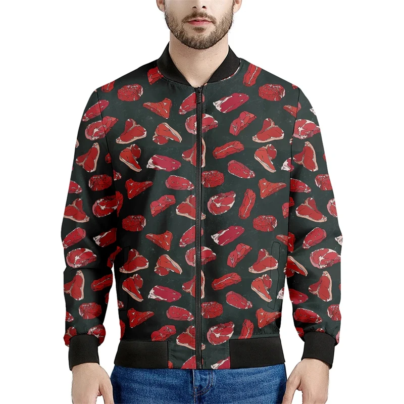 Meat Print Zipper Coat Clothing 3D Printed Bomber Jackets For Men Women ...