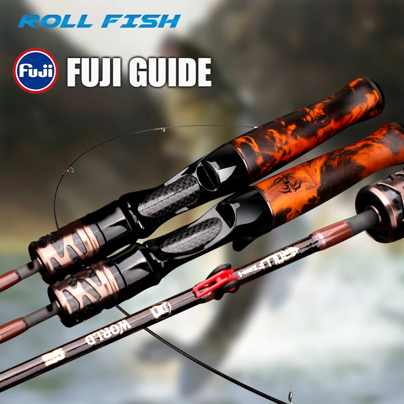 ROLLFISH Solid Wood Handle UL Trout Fishing Rod Carbon Fiber Spinning ...