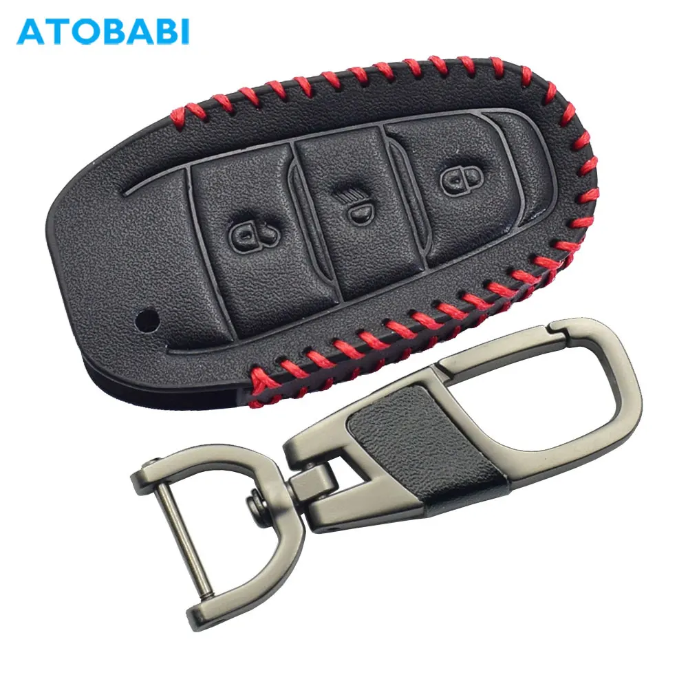 Leather-Car-Key-Case-Smart-Remote-Protector-Cover-Keychain-For-Peugeot ...