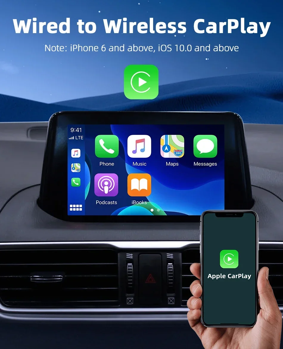 Проводной к беспроводному адаптеру CarPlay Android auto RGB для автомобильного радиоприемника ...