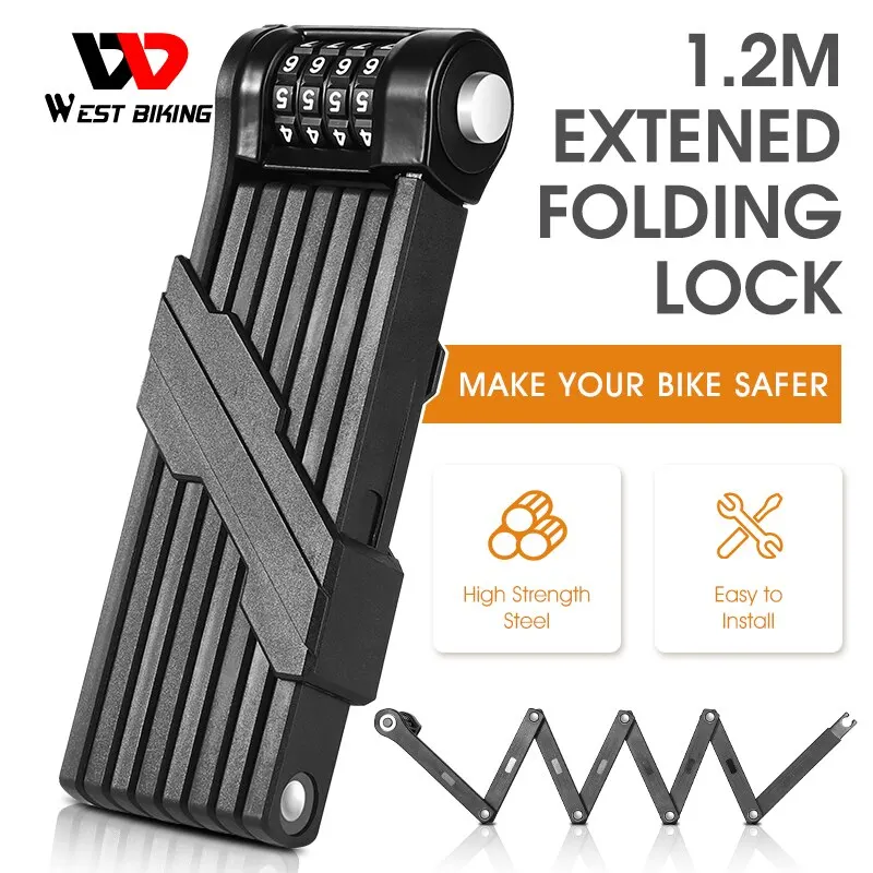 WEST-BIKING-Bicycle-Folding-Chain-Lock-Anti-Theft-Combination-Lock ...