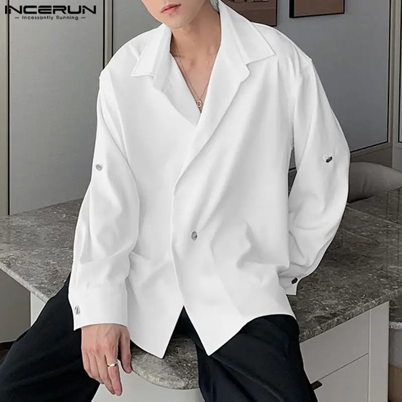 INCERUN-estilo-coreano-masculino-drapejar-camisas-s-lidas-streetwear ...