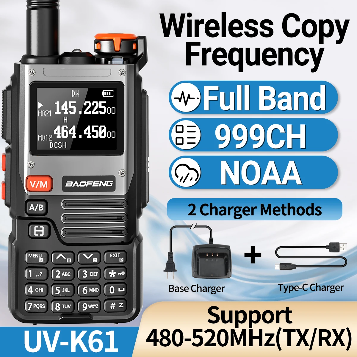 Baofeng UV-K61 Walkie Talkie Air Band Wireless Copy Frequency Type-C Charger UHF VHF DTMF NOAA ...