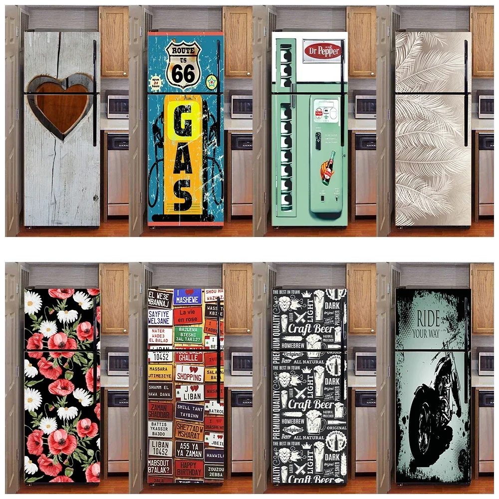 Retro Novelty Refrigerator Mural Sticker Vintage Wood Grain Love ...