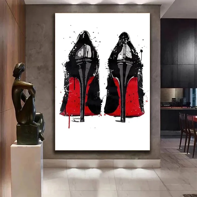 Black-and-Red-High-heeled-Shoes-Canvas-Painting-Luxury-High-Heels ...