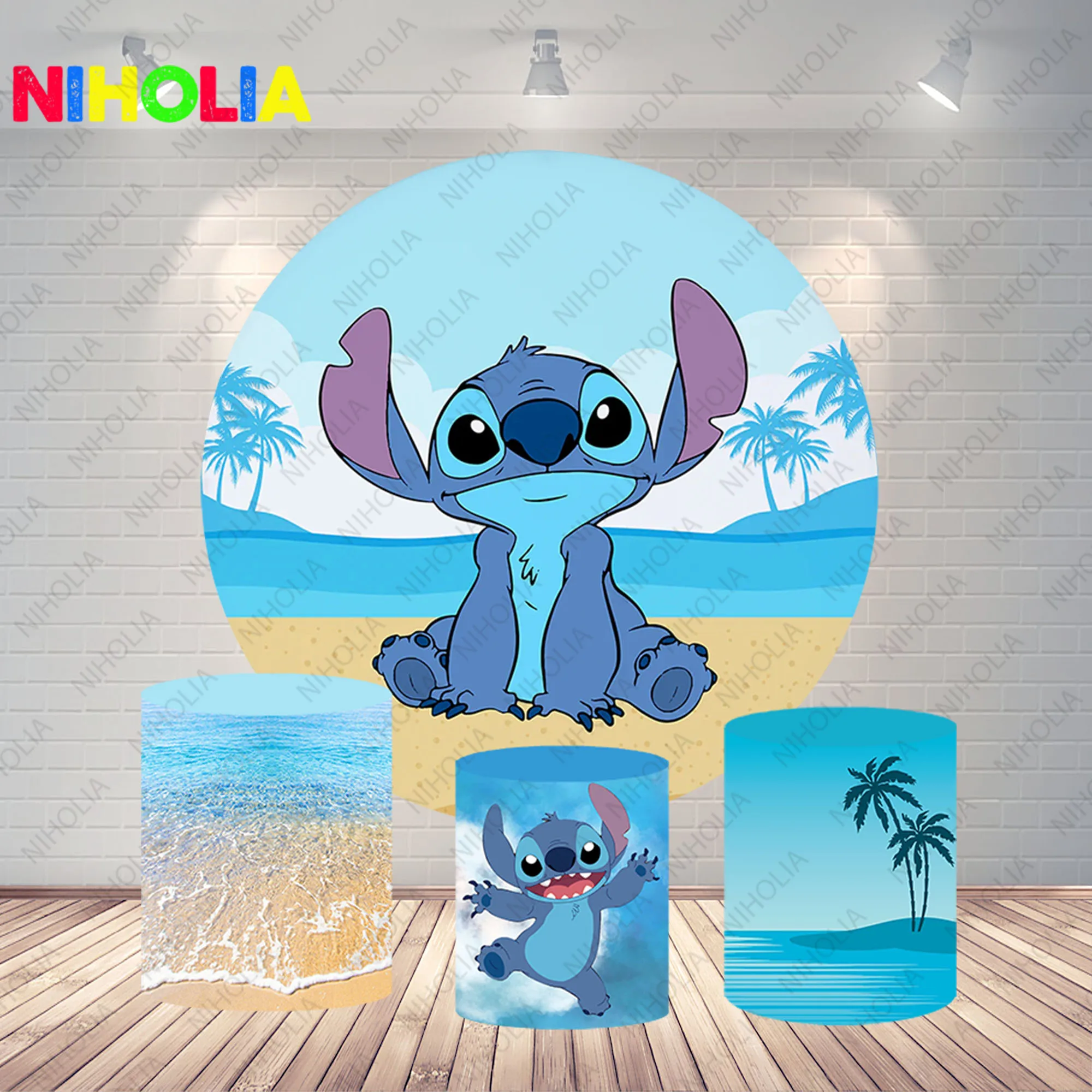 Disney-Lilo-Stitch-Backdrop-Round-Cover-Birthday-Party-Flower-Ocean ...