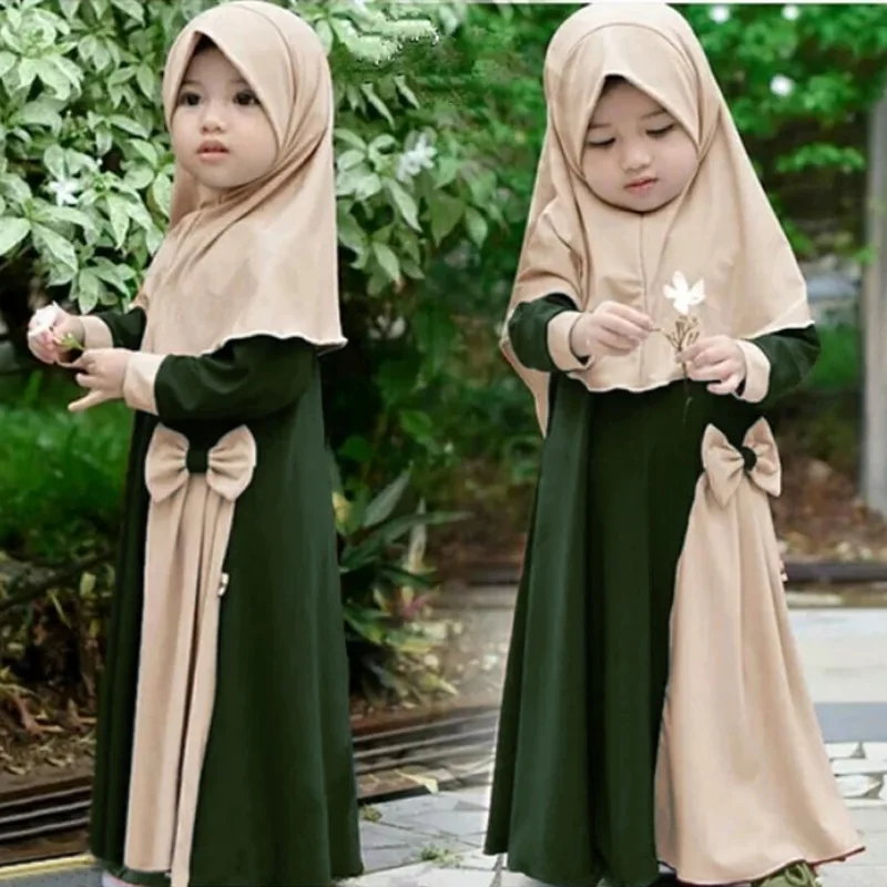 Muslim Kids Girls Prayer Dress Hijab Abaya Robe Arab Dubai Children ...