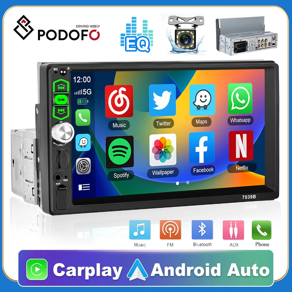 Podofo-1din-Car-Radio-Autoradio-7-Carplay-Universal-Touch-Screen ...