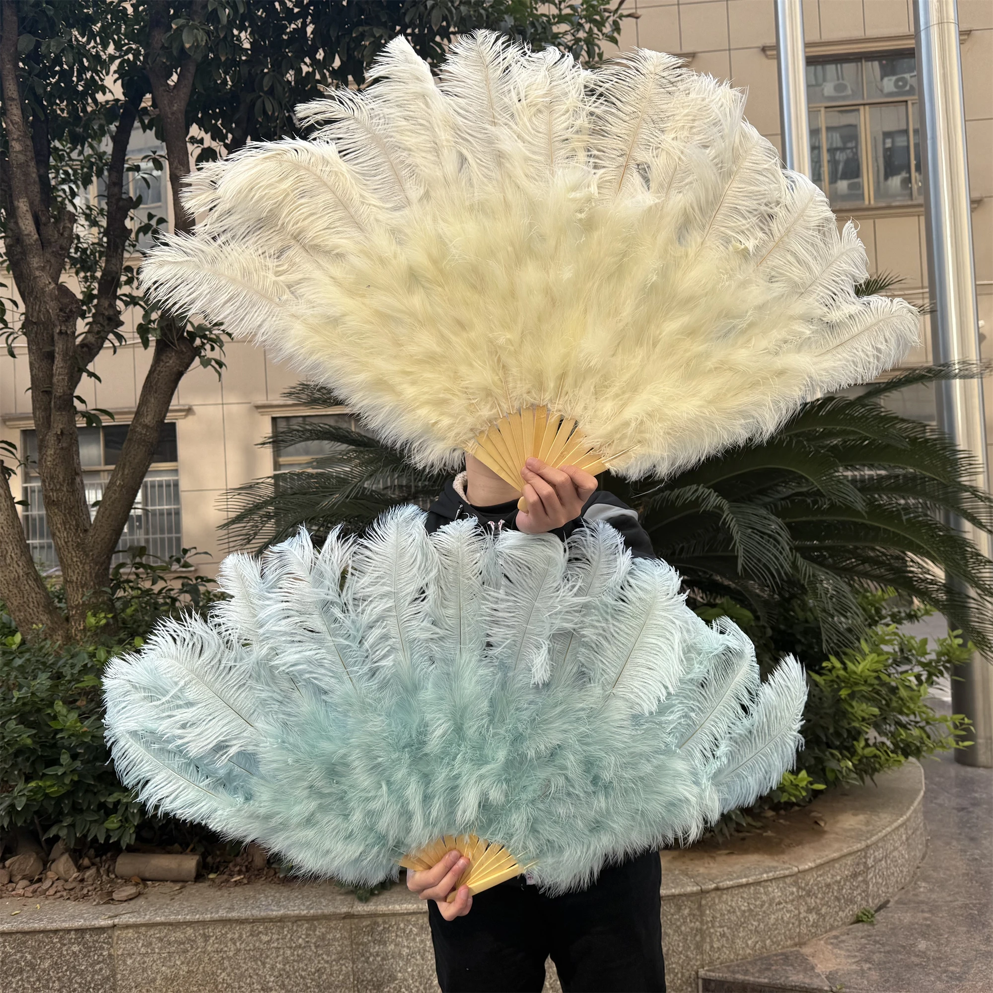 1/2PCS Light Blue Fluffy Ostrich Feathers Fan 100CM/130CM Natural ...