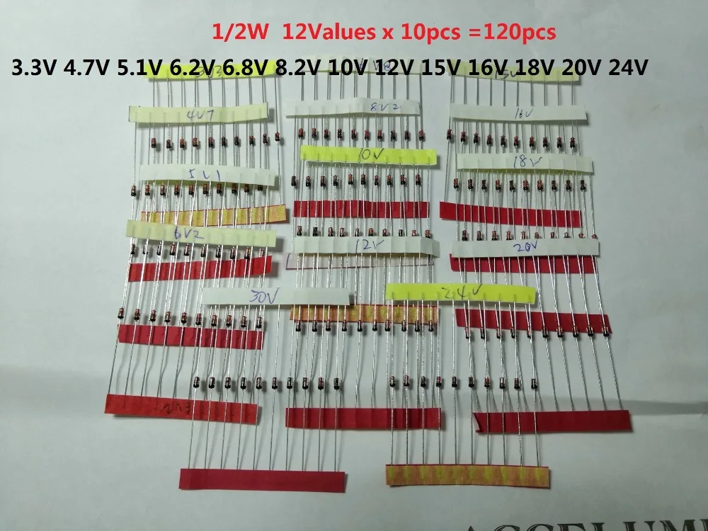 Ensemble de diodes Zener BZX55C 1/2/0.5W, 3.3V-30V, 14 valeurs x 10 ...