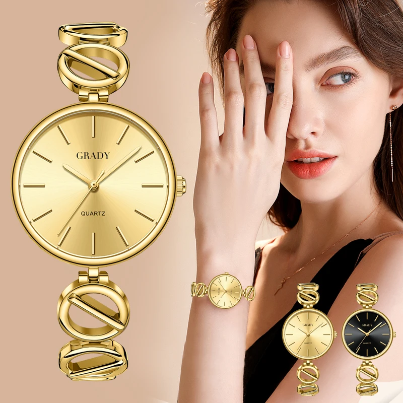 Women Watch Luxury Gold Ladies Watches GRADY Clock Waterproof Girls ...