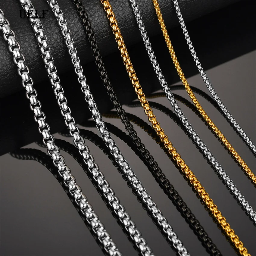 UELF 2MM 2.5MM 3MM Box Chains Stainless Steel Necklace DIY Long ...