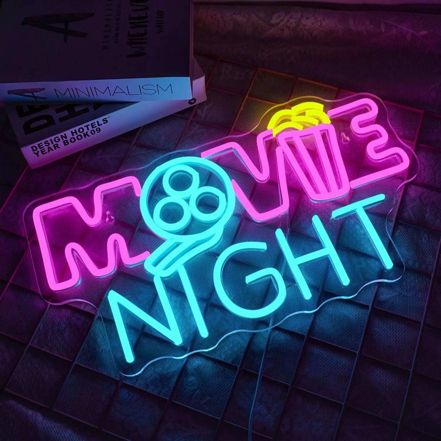Movie Night Neon Sign Film Reel Design LED Wall Art for Home Theater ...