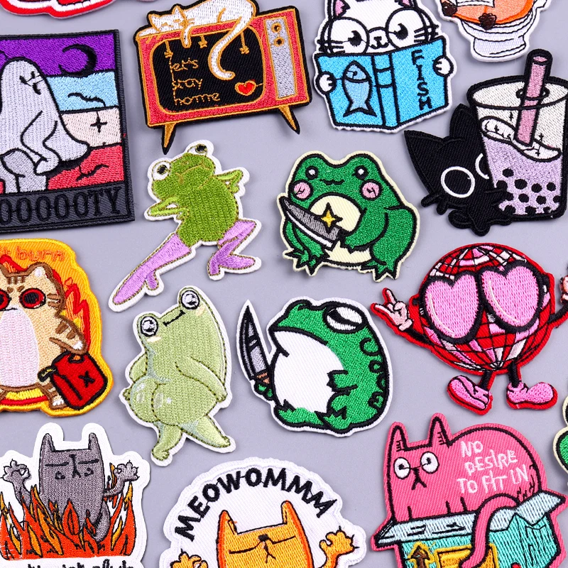 Hippie-Frog-Embroidered-Patch-on-Clothes-DIY-Cartoon-Animals-Iron-On ...