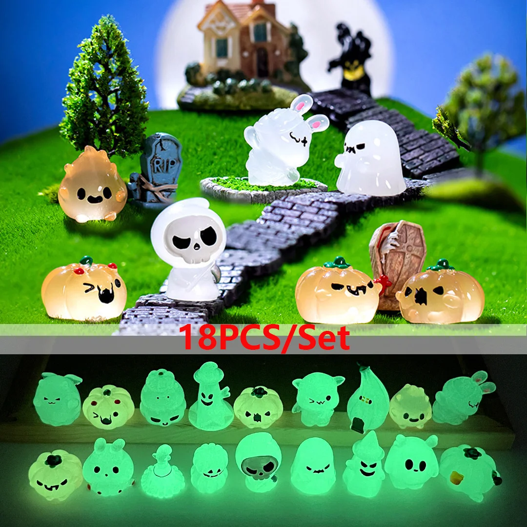18PC-Luminous-Halloween-Micro-Landscape-Miniature-Figurines-Resin-Craft ...