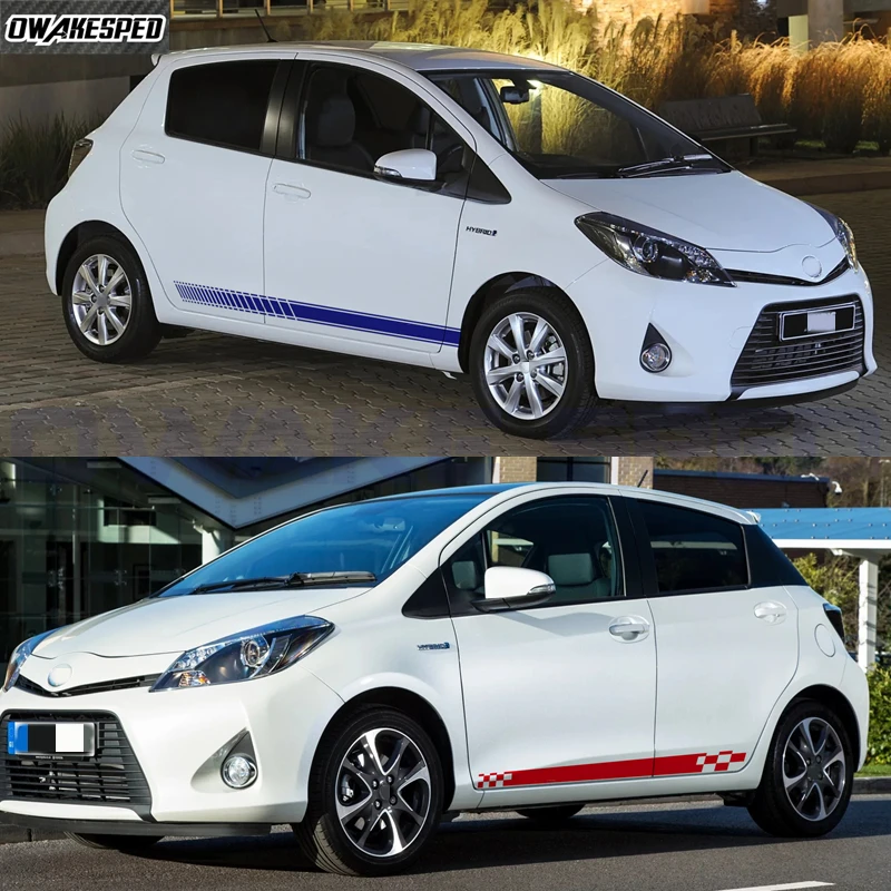 2PCS-Sport-Stripes-Car-Door-Side-Skirt-Vinyl-Decals-For-Toyota-Yaris ...