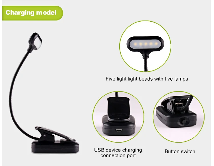 7 LED Book Light USB Rechargeable Reading Light 3-Level Warm Cool White Daylight Portable ...