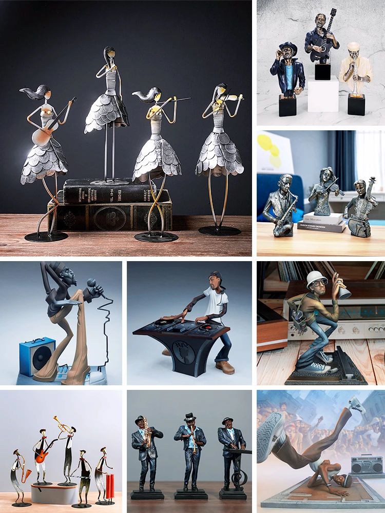 Creative-Rock-Band-Figurines-Retro-Musical-Instrument-Musician-Statue ...
