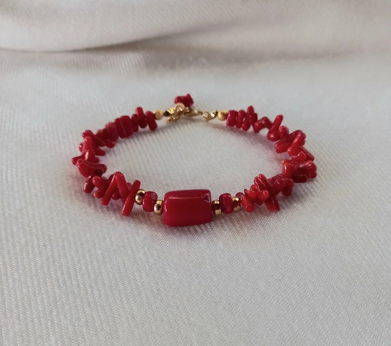 Coral Bracelet Red Coral Bracelet Gemstone Bracelet Christmas Gift Gift ...