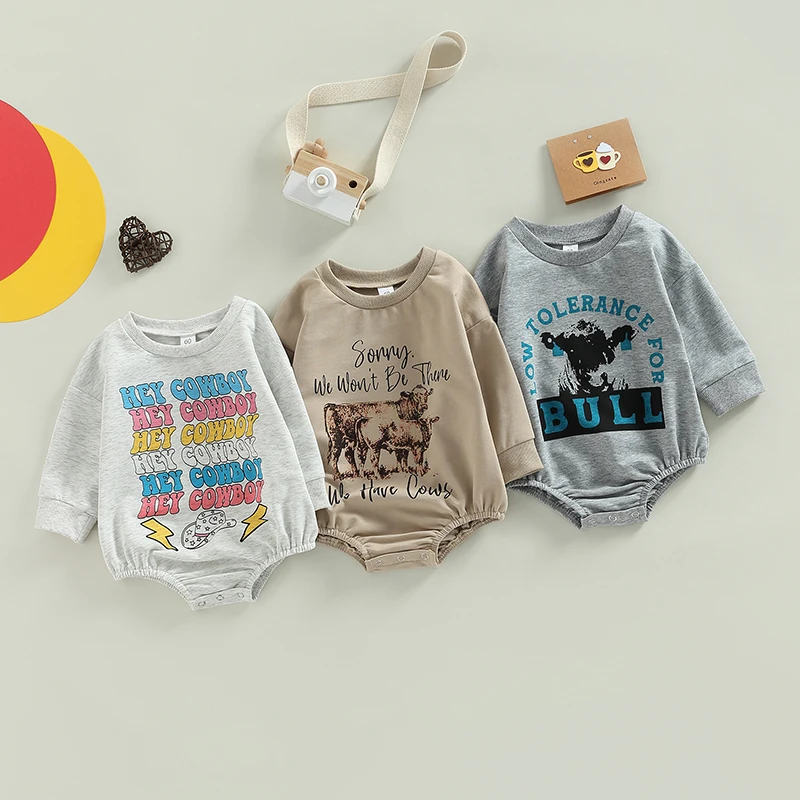Fashion Autumn Newborn Baby Boy Girl Sweatshirts Rompers Clothes Toddler Cotton Cow Letter Print ...