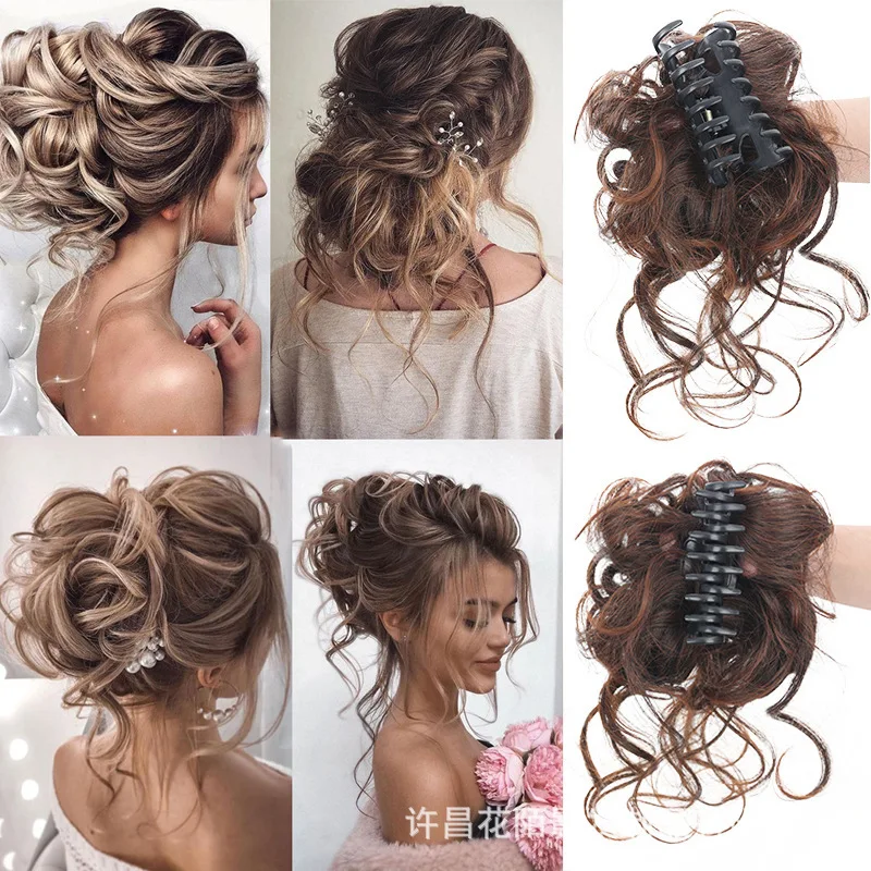 Peruca Grip Curly Hair Bun Updo Lazy Bud Headdress Flor Fluffy Natural ...