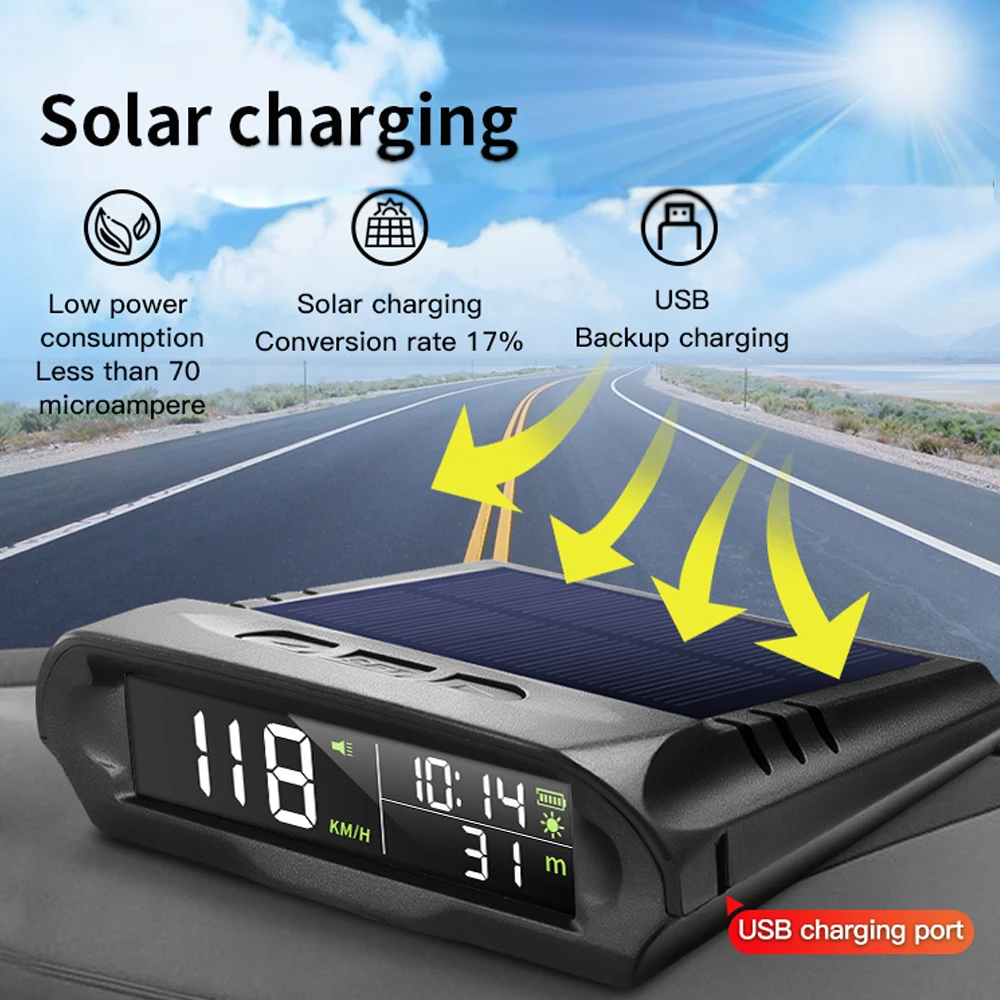 Solar-Charging-Wireless-Gps-Solar-Hud-Display-Mph-KM-H-Speedometer-Time ...