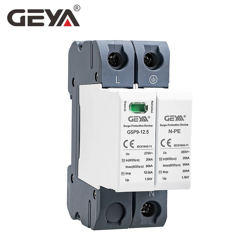 Geya gsp9 12,5 ka t1 + t2 50ka Typ 1 spd 2p 1p + n Überspannung schutz 275vac DIN-Schiene Haus ...