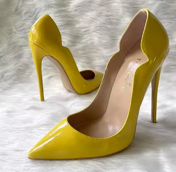UVRCOS-Yellow-Leather-High-Heel-Shoes-Women-Sexy-Pointed-Toe-Dress ...