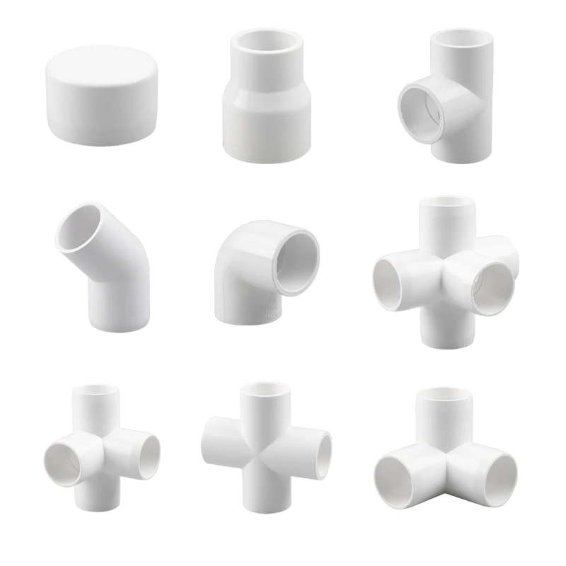 SCH40-1-Inch-White-PVC-Pipe-Fittings-Straight-Elbow-Tee-Cross-Connector ...