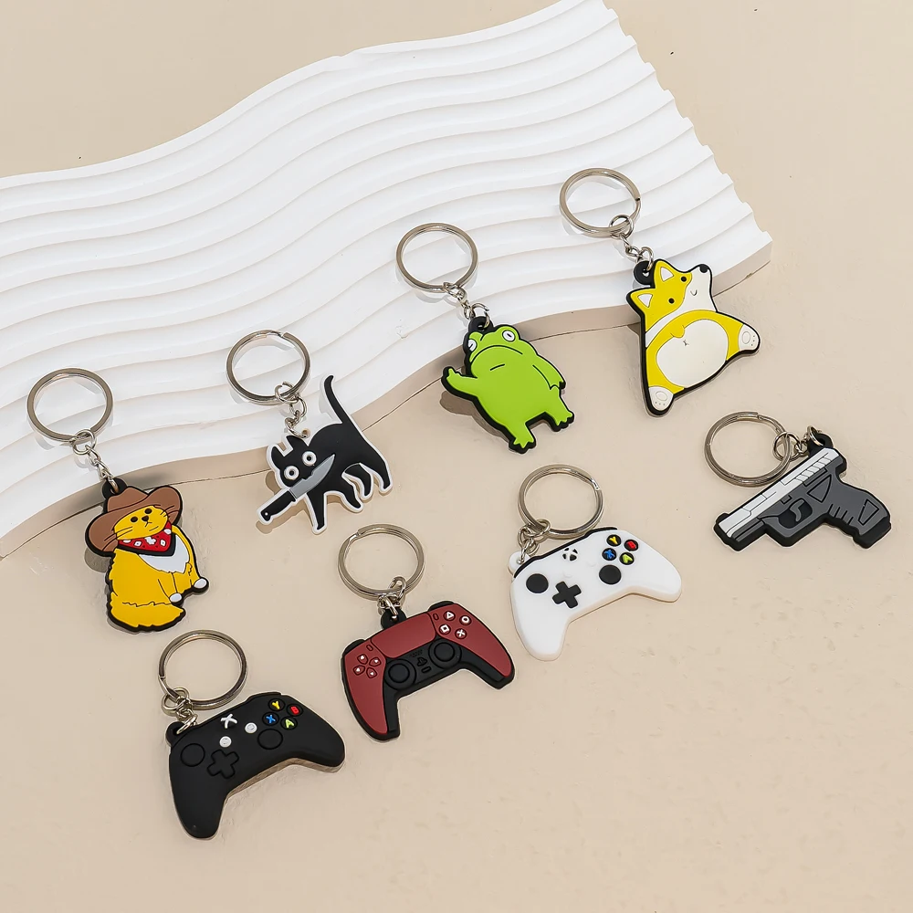 1PCS PVC Key Chain Fashion Joystick Anime Figure Cute Animal Cats ...