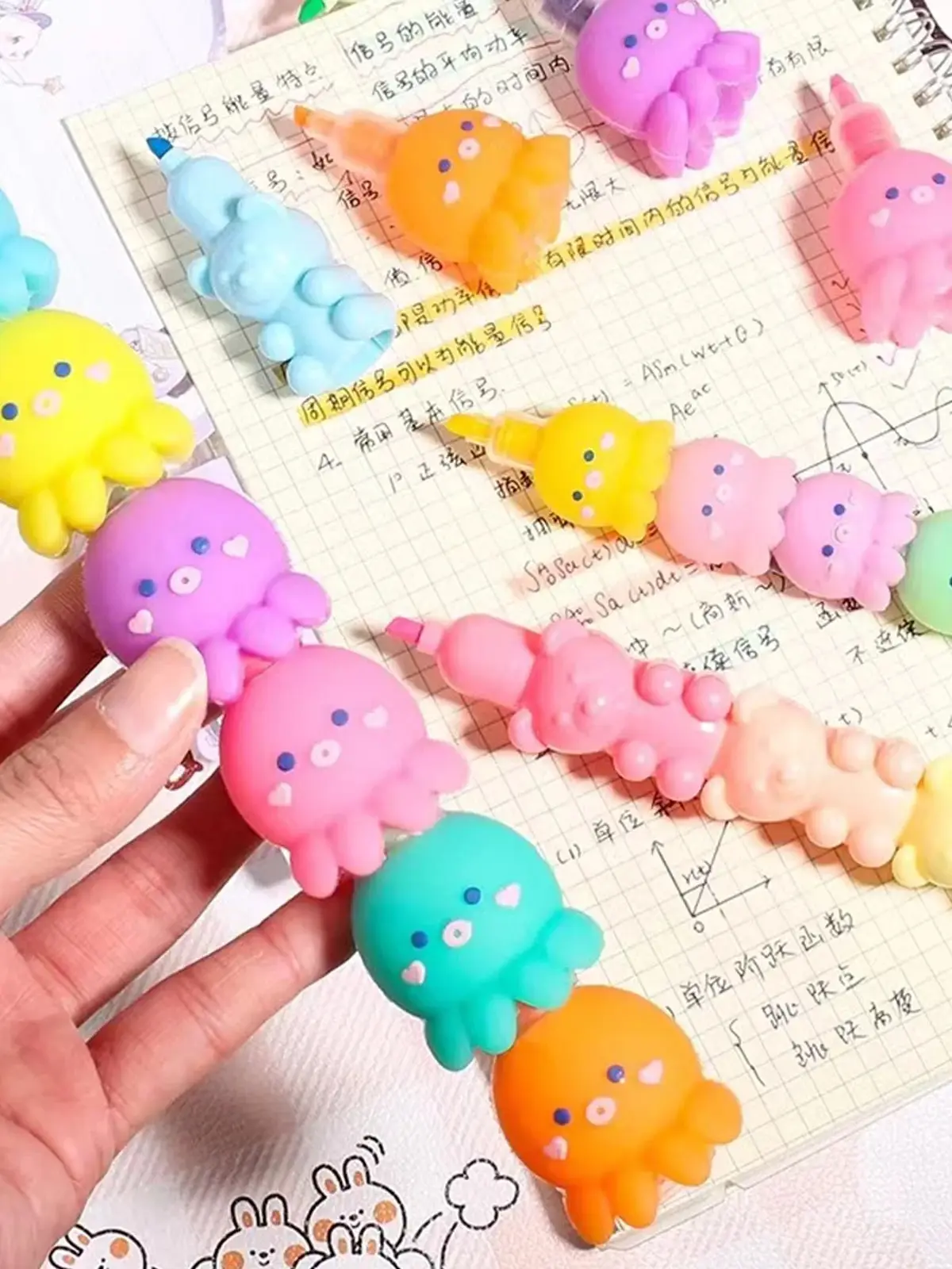 5-Colors-Cute-Octopus-Highlighter-Watercolor-Highlighter-and-Graffiti ...