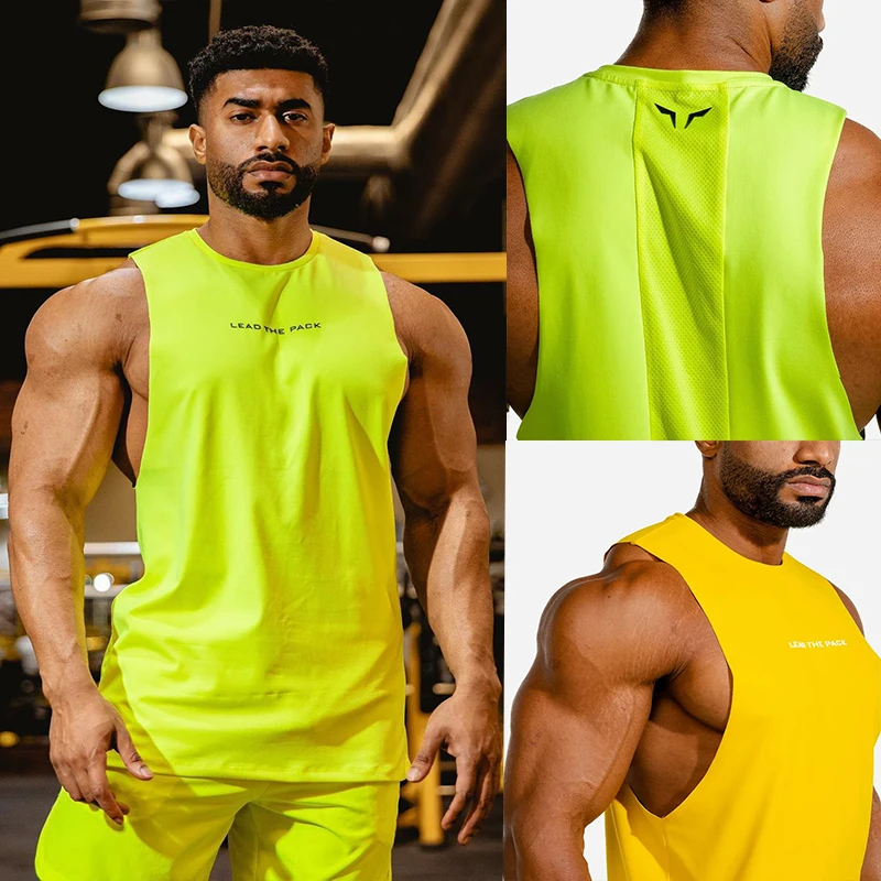 Summer-new-men-s-bodybuilding-vest-fluorescent-green-vest-breathable-T ...