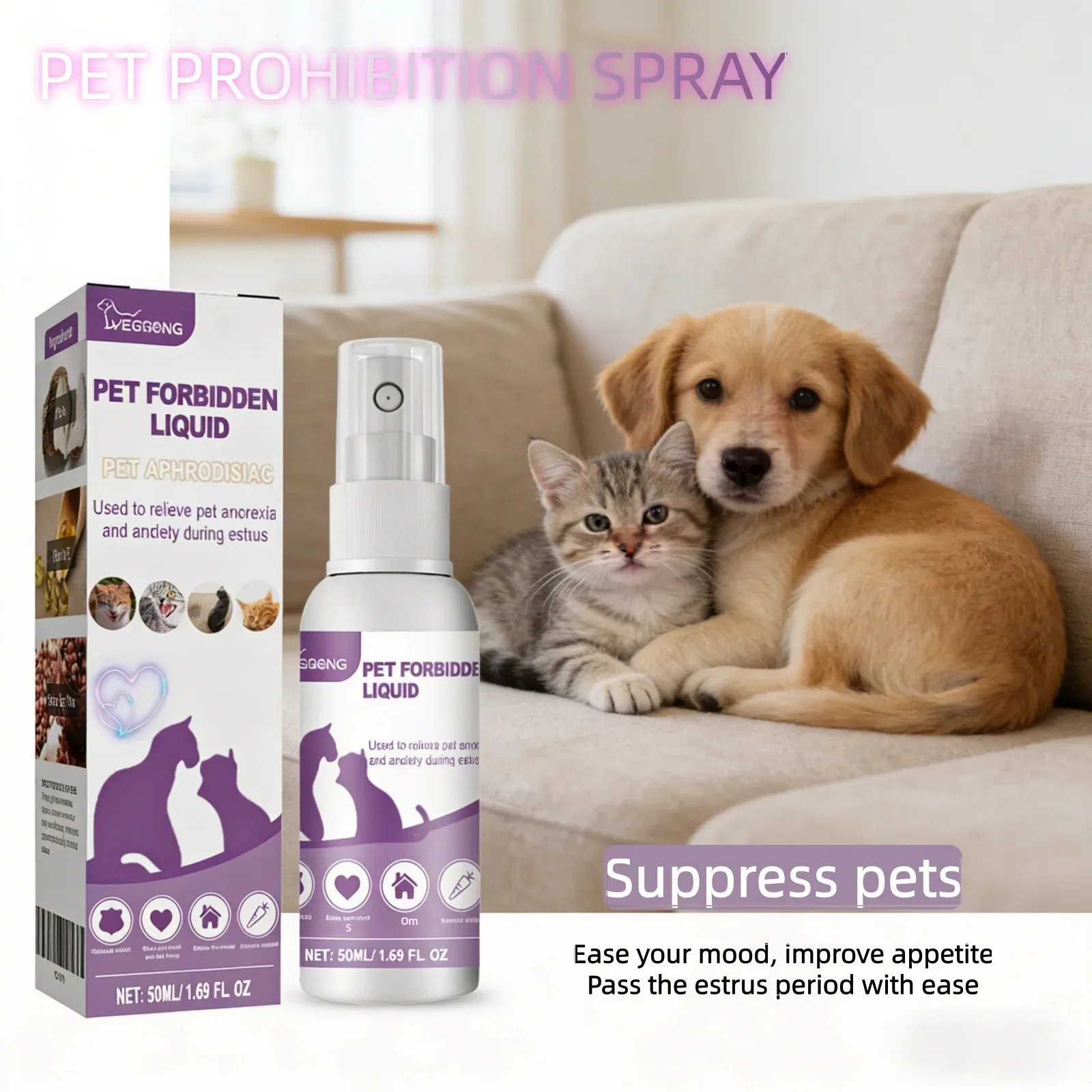 Pet Calming Spray Pheromone Diffuser for Cats Dogs Reduce Anxiety ...
