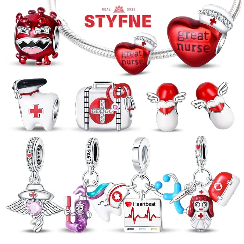 Silver-925-Great-Nurse-Cap-Heart-Charms-Tooth-Medical-Series-Heart ...