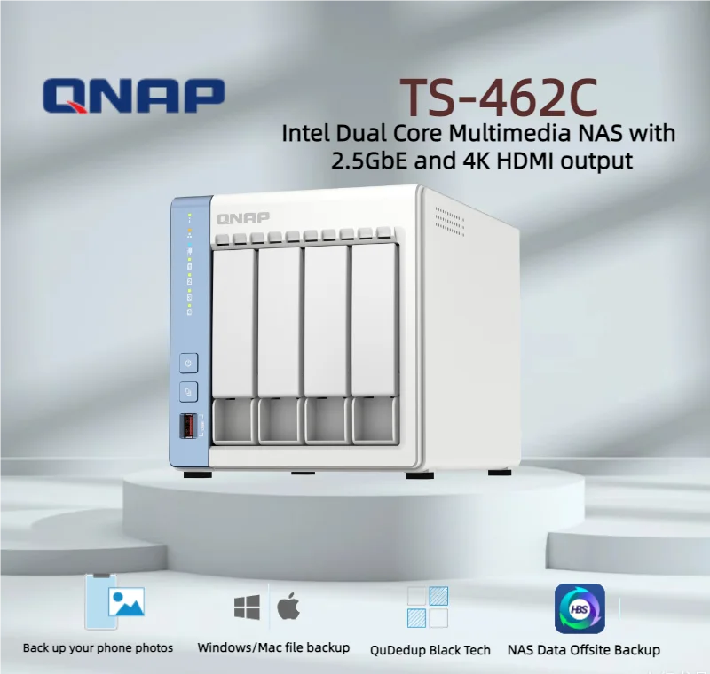 QNAP-caja de almacenamiento de red NAS, TS-462C, 4BAY, gestión de datos eficiente, Servidor nas ...