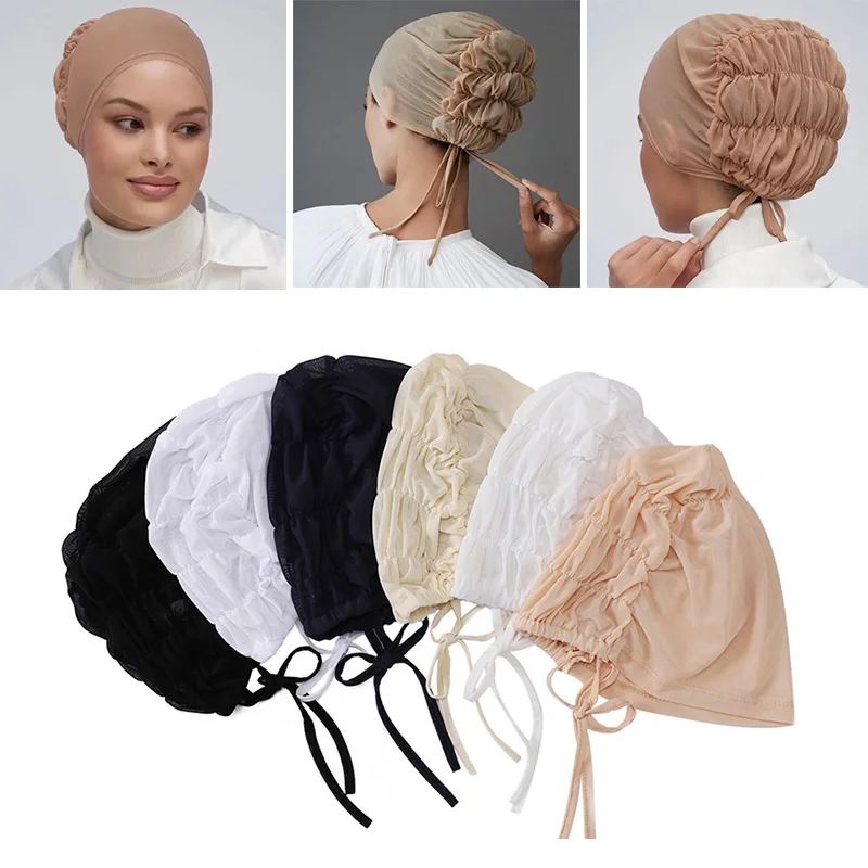 Soft-Muslim-Underscarf-Pleated-Inner-Hijab-Caps-Islam-Turban-Cap-Bonnet ...