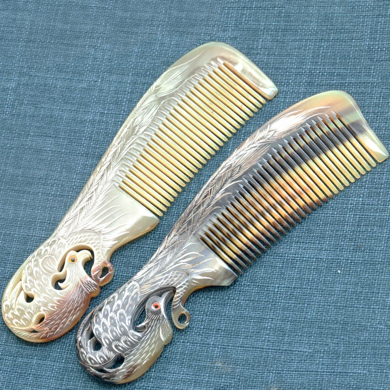Vietnam-Buffalo-Horn-Comb-Phoenix-Engraved-Horn-Comb-Anti-Static-Comb ...