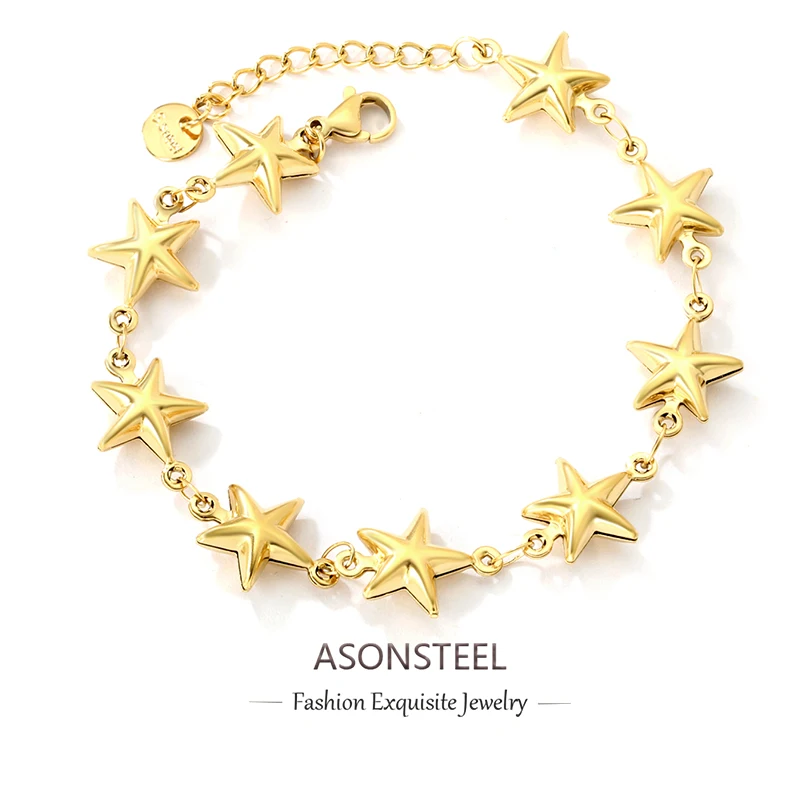 ASONSTEEL Stainless Steel Star Shaped Chain Bracelet Golden Accessories ...