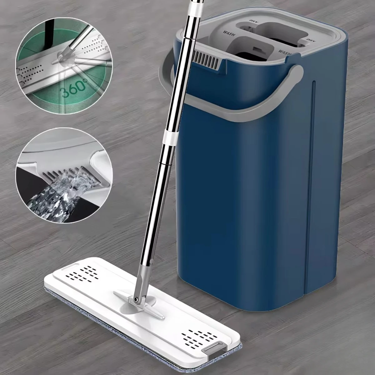 Floor-Mop-with-Bucket-Microfiber-Cloth-Squeeze-Mops-Thickened-Wet-and ...