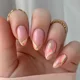 24Ps/Set Almond Slant Gold Line Lotus Pink Fake Nails Artificial ...