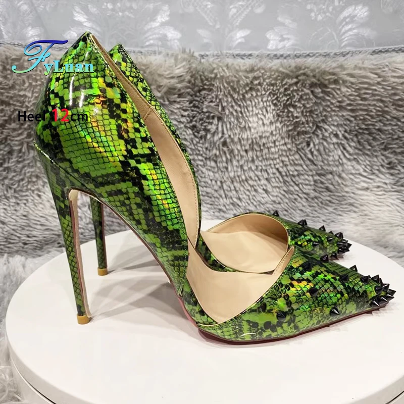 Sexy Side Empty Lady Snake Patted High Heels 8-12cm Fashion Rivet Shoes ...