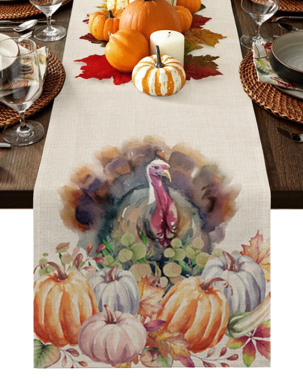Thanksgiving-Pumpkin-Turkey-Table-Runner-Cotton-Linen-Wedding-Dinner ...