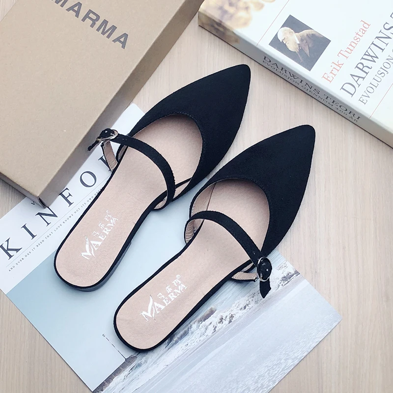 Women Sandals Black Pointed Shoes Women Flats Casual Shoes Sandalias De ...