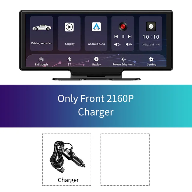 10.26" Dash Cam Rearview Camera Wifi Carplay & Android Auto 4K DVR GPS ...