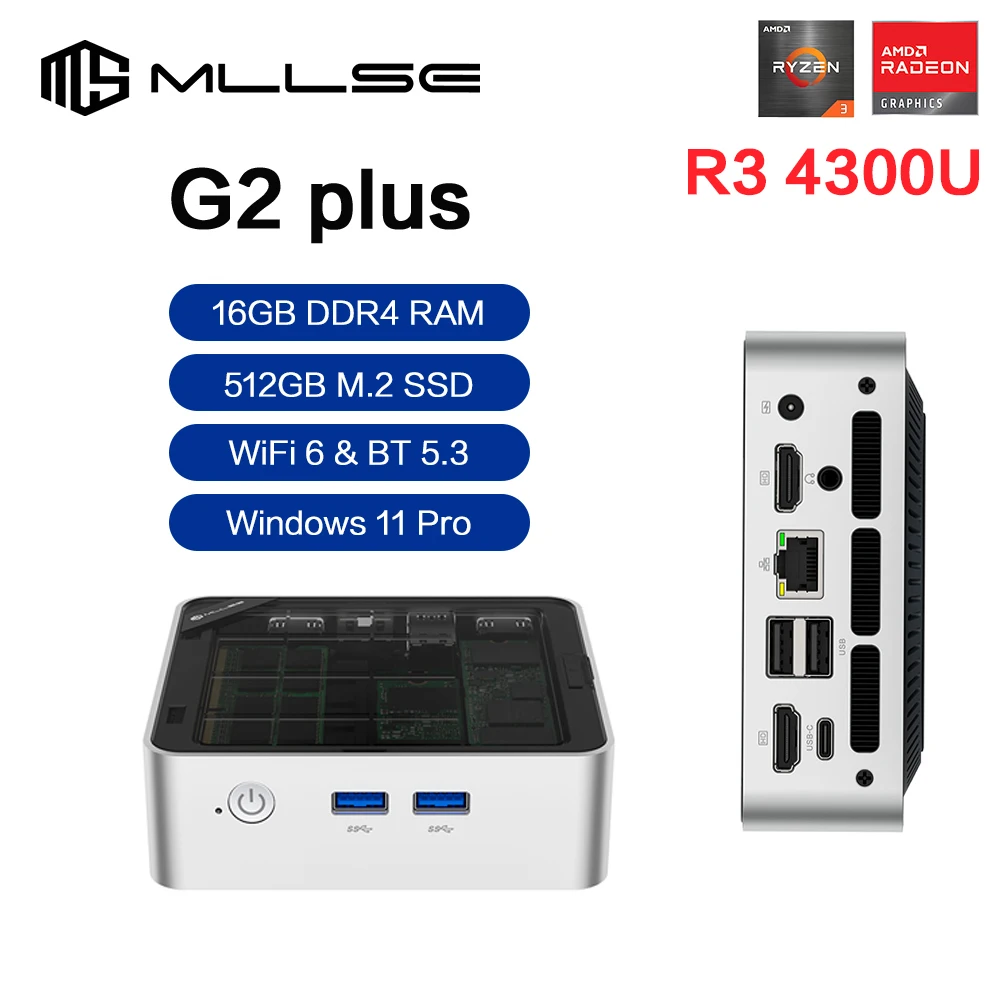 MLLSE NEW G2 Plus 미니 PC AMD Ryzen R3-4300U CPU 16G RAM 512GB ROM 호환 ...