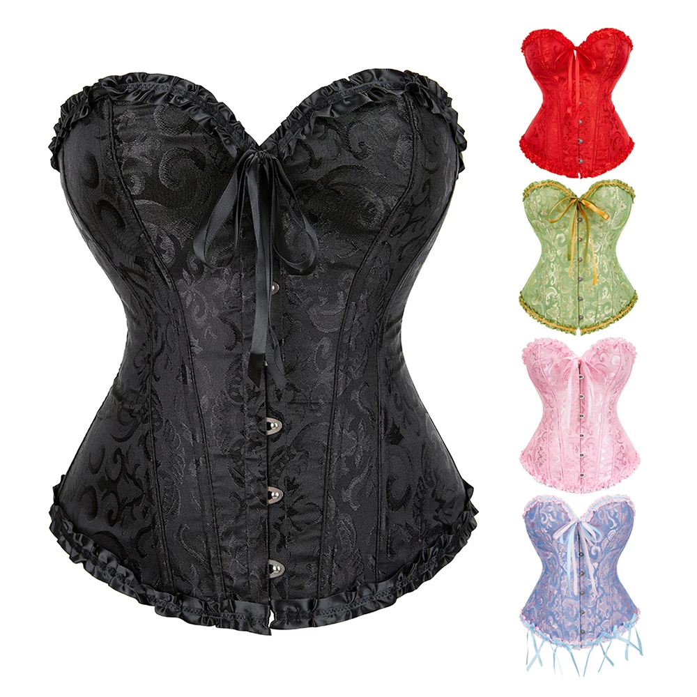 Overbust-Corset-Korset-Basques-Floral-Lace-Top-Bustier-Jacquard ...
